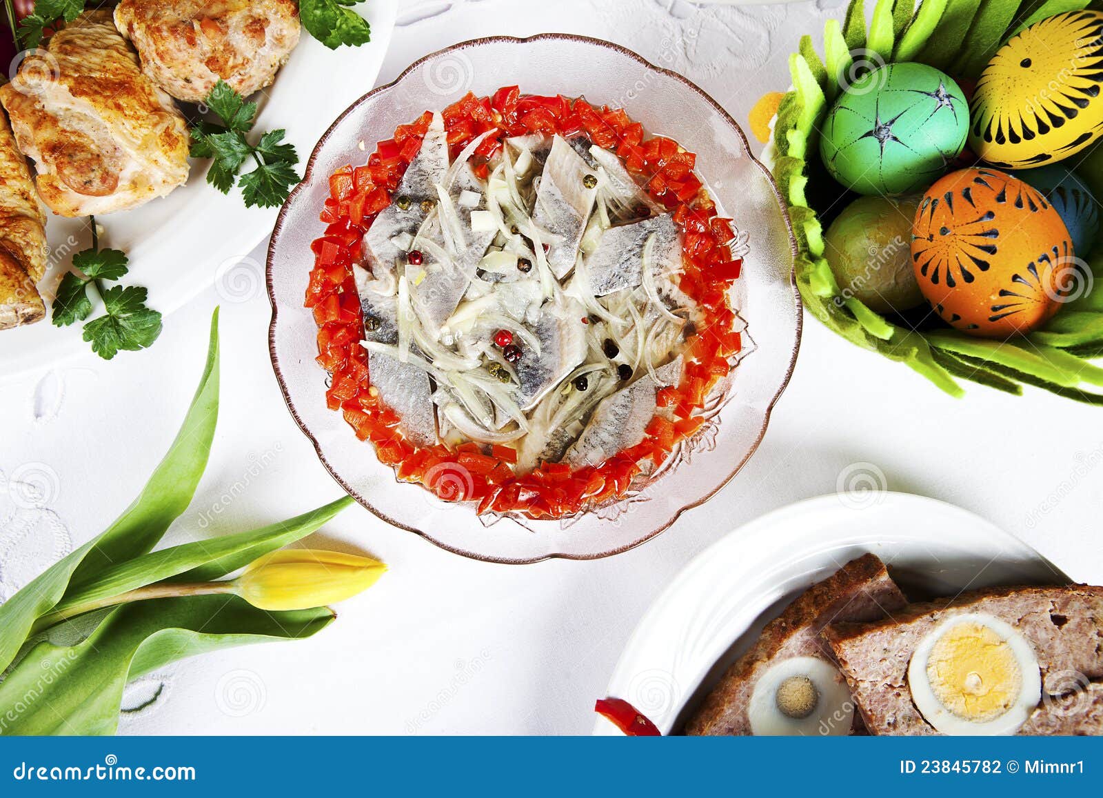 Easter Herring in Oil with Decorations Stock Photo - Image of ...