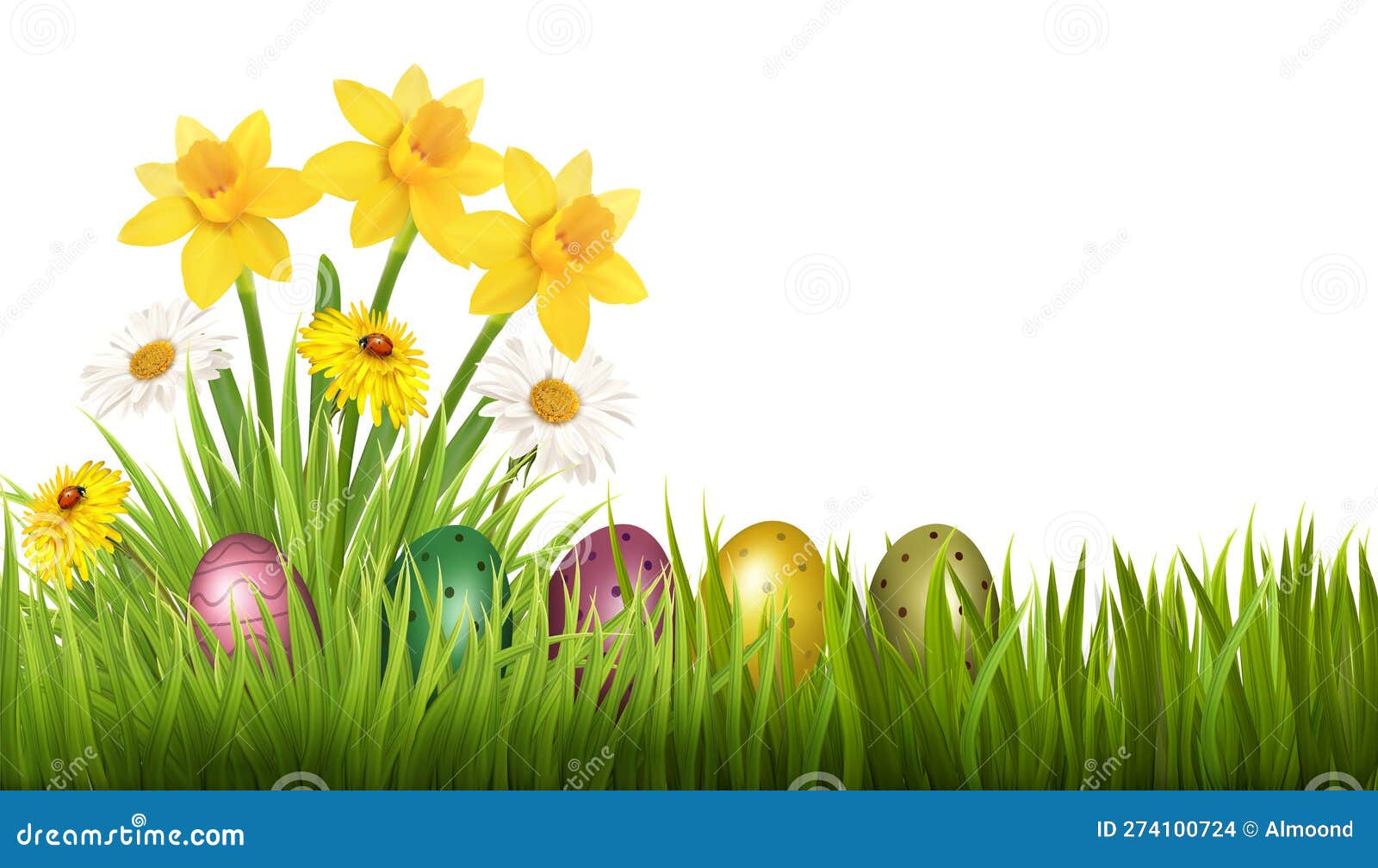 Easter Holiday Background. Colofrul Eggs in Green Grass and Spring ...