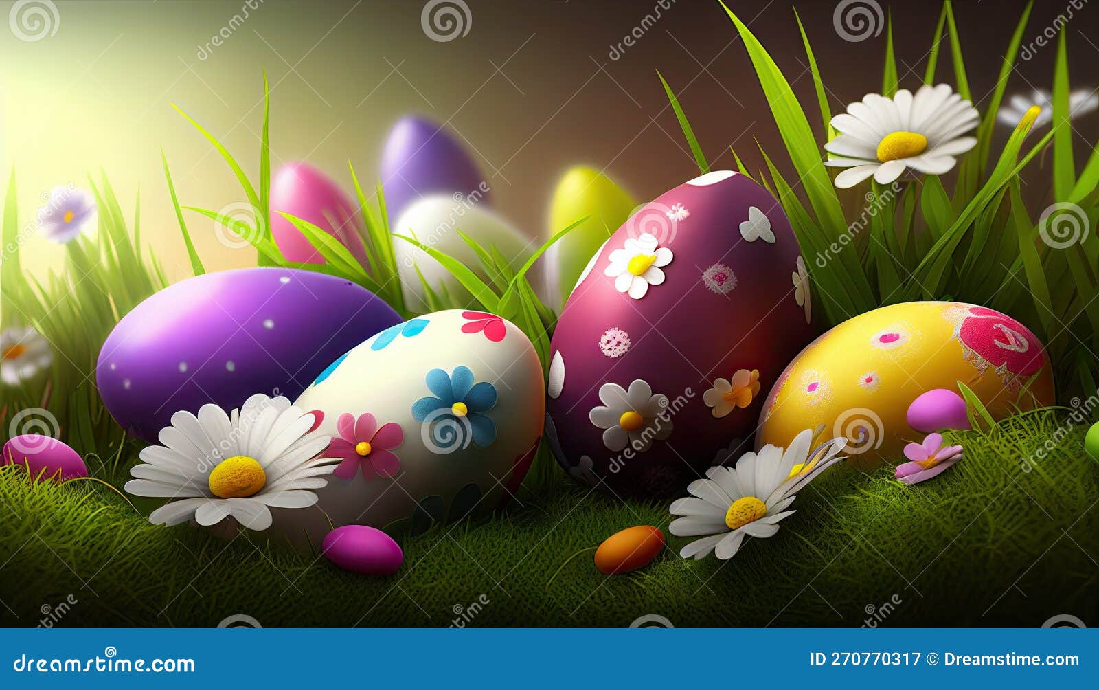 Easter Holiday Background. Easter Eggs Illustration Backdrop with Copy ...