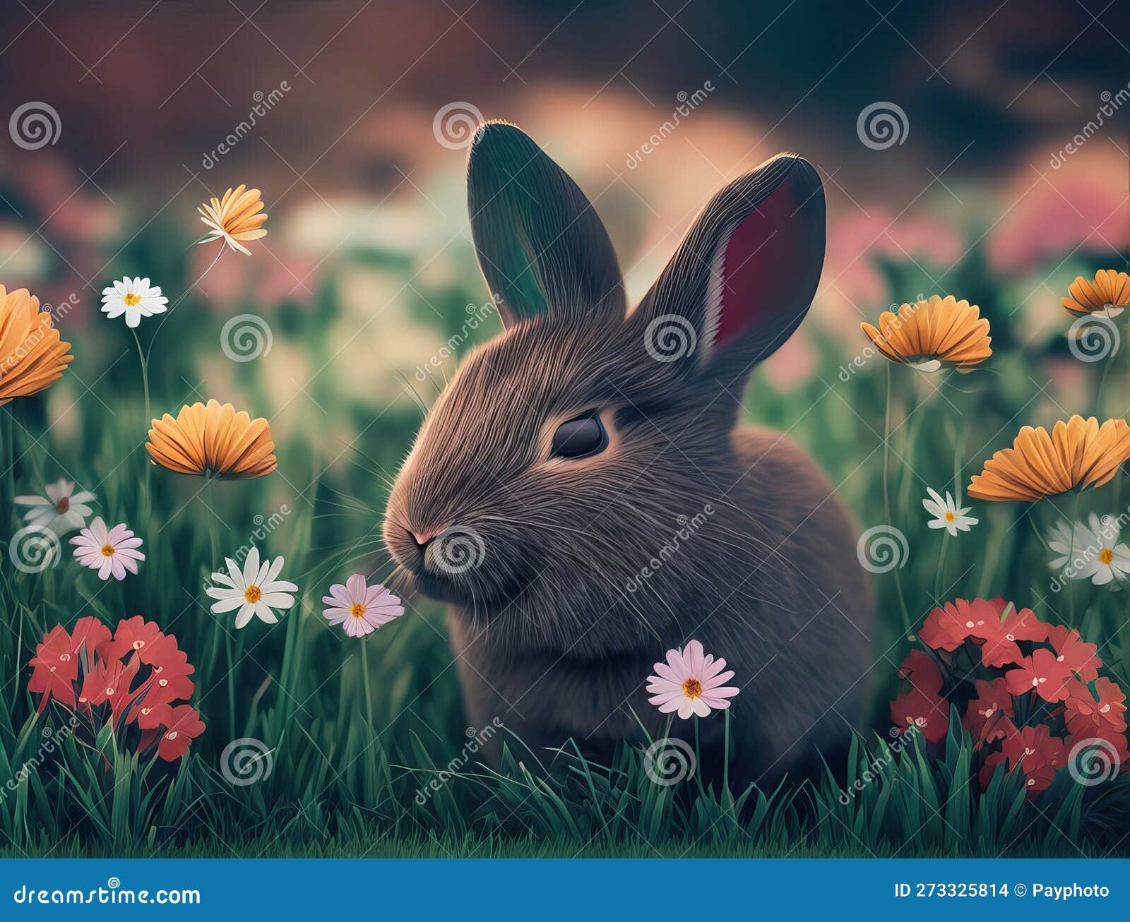 Easter Holiday Background Idea Easter Bunny on a Flower-filled Field ...
