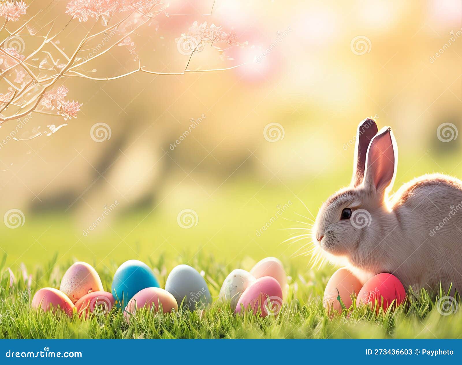 Easter Holiday Background Idea Easter Bunny on a Flower-filled Field ...