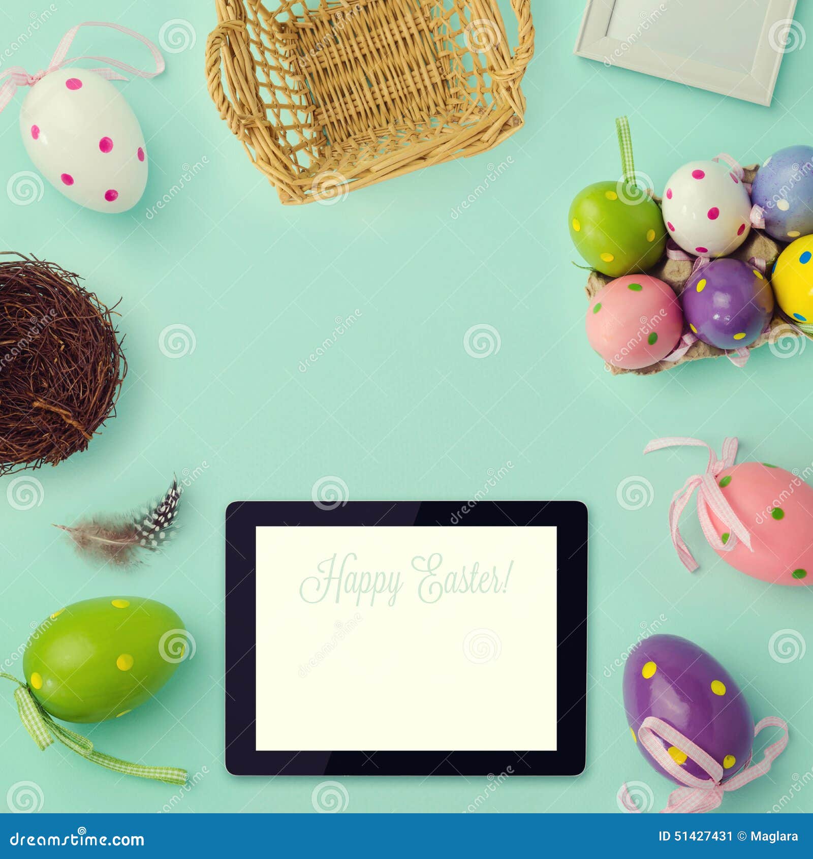 Easter Holiday Background with Retro Filter Effect. Easter Eggs ...