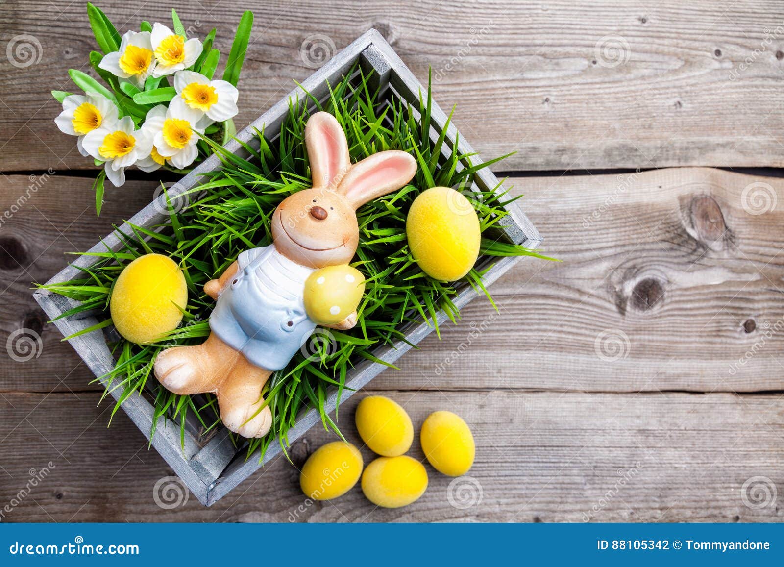Easter Holiday Bunny with Eggs and Flowers Stock Photo - Image of bunny ...