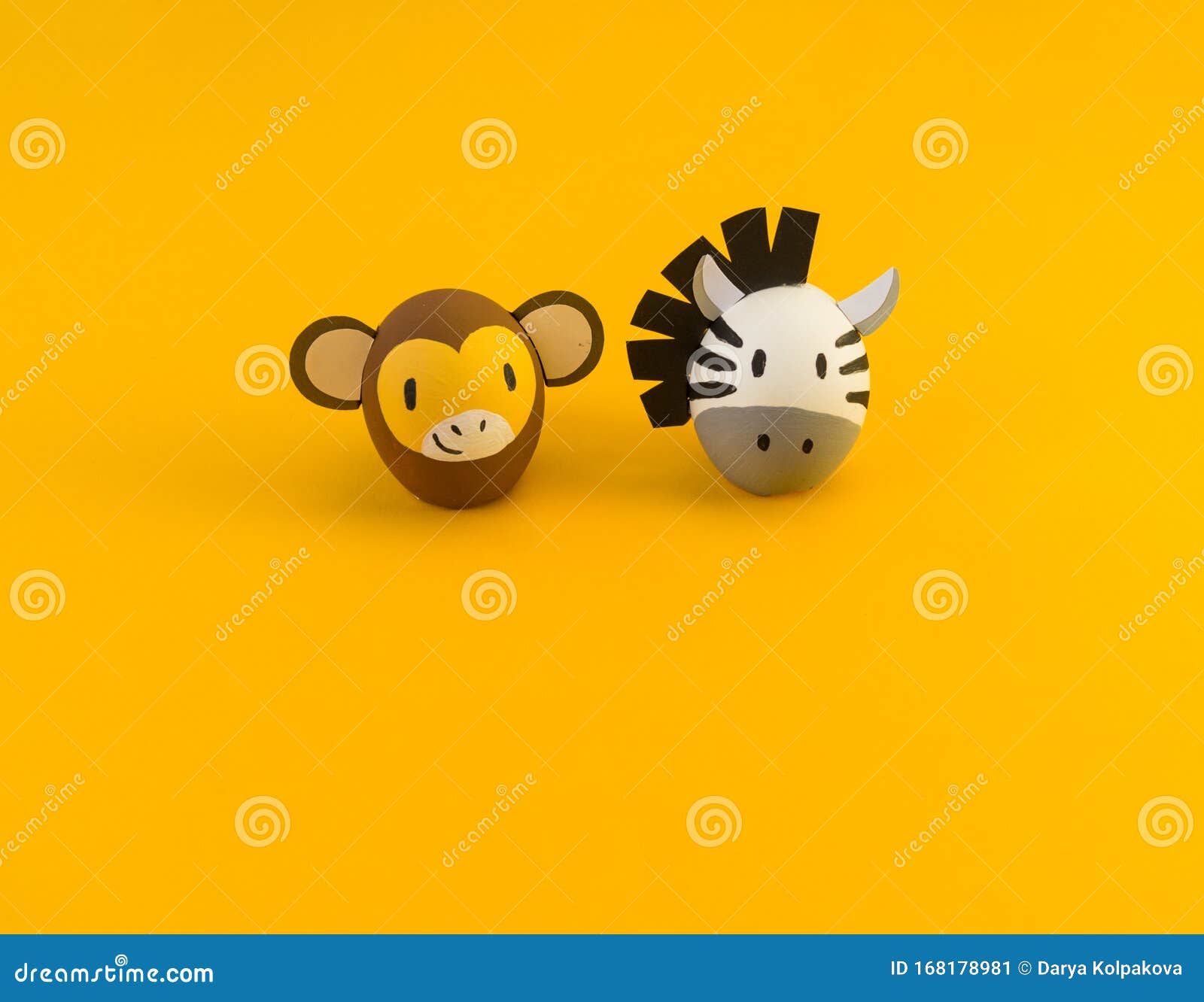 Easter Holiday Concept with Cute Handmade Eggs: Monkey and Zebra Stock ...