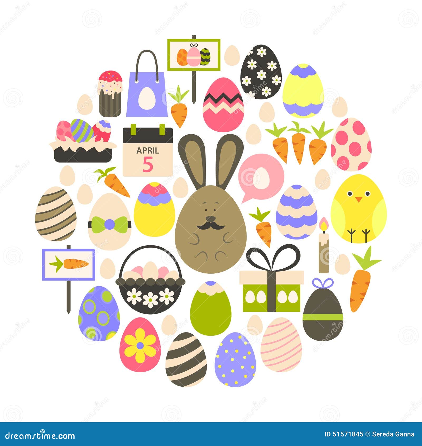 Easter Holiday Flat Icons Set Over White Stock Vector - Illustration of element, icon: 51571845