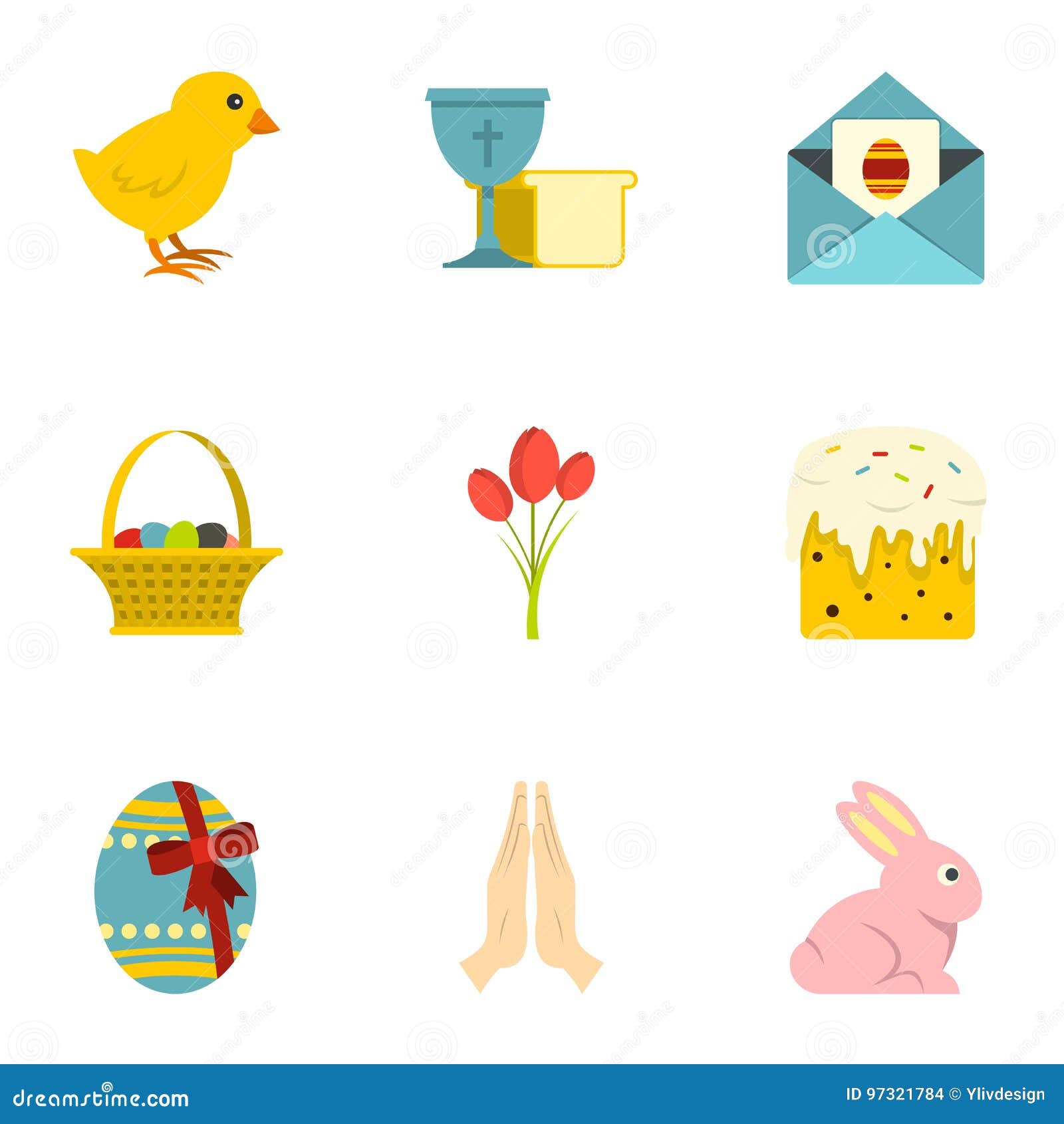 Easter Holiday Icon Set, Flat Style Stock Vector - Illustration of ...
