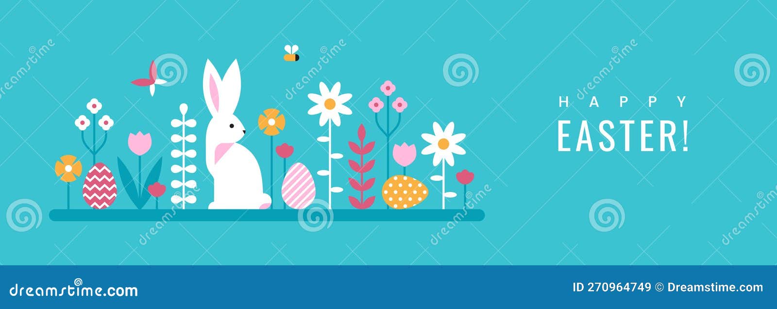 Easter Horizontal Illustration with Flowers, Eggs and Rabbit Stock ...