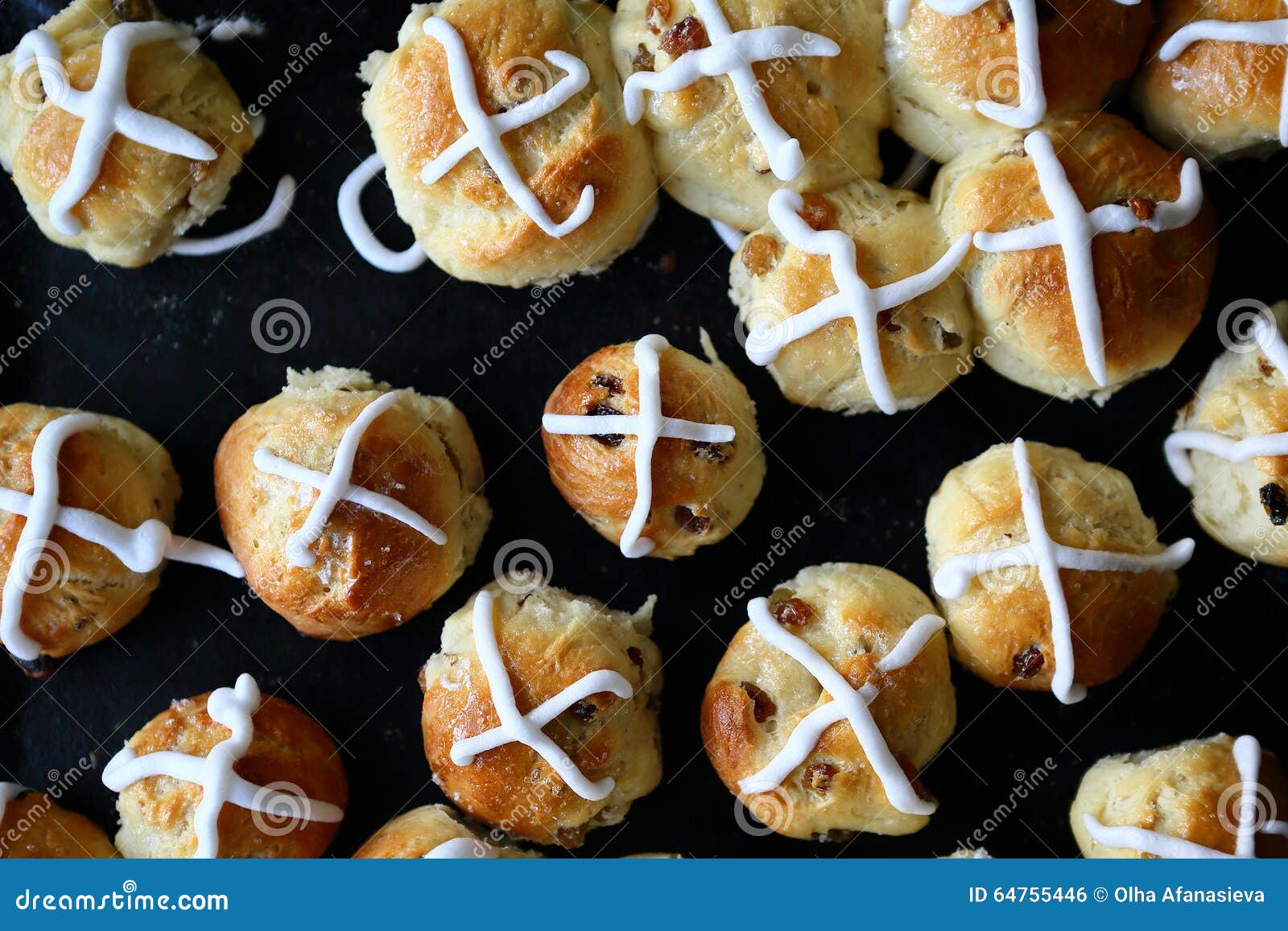 Easter Hot Cross Buns on Black Stock Photo - Image of festival, crossed ...