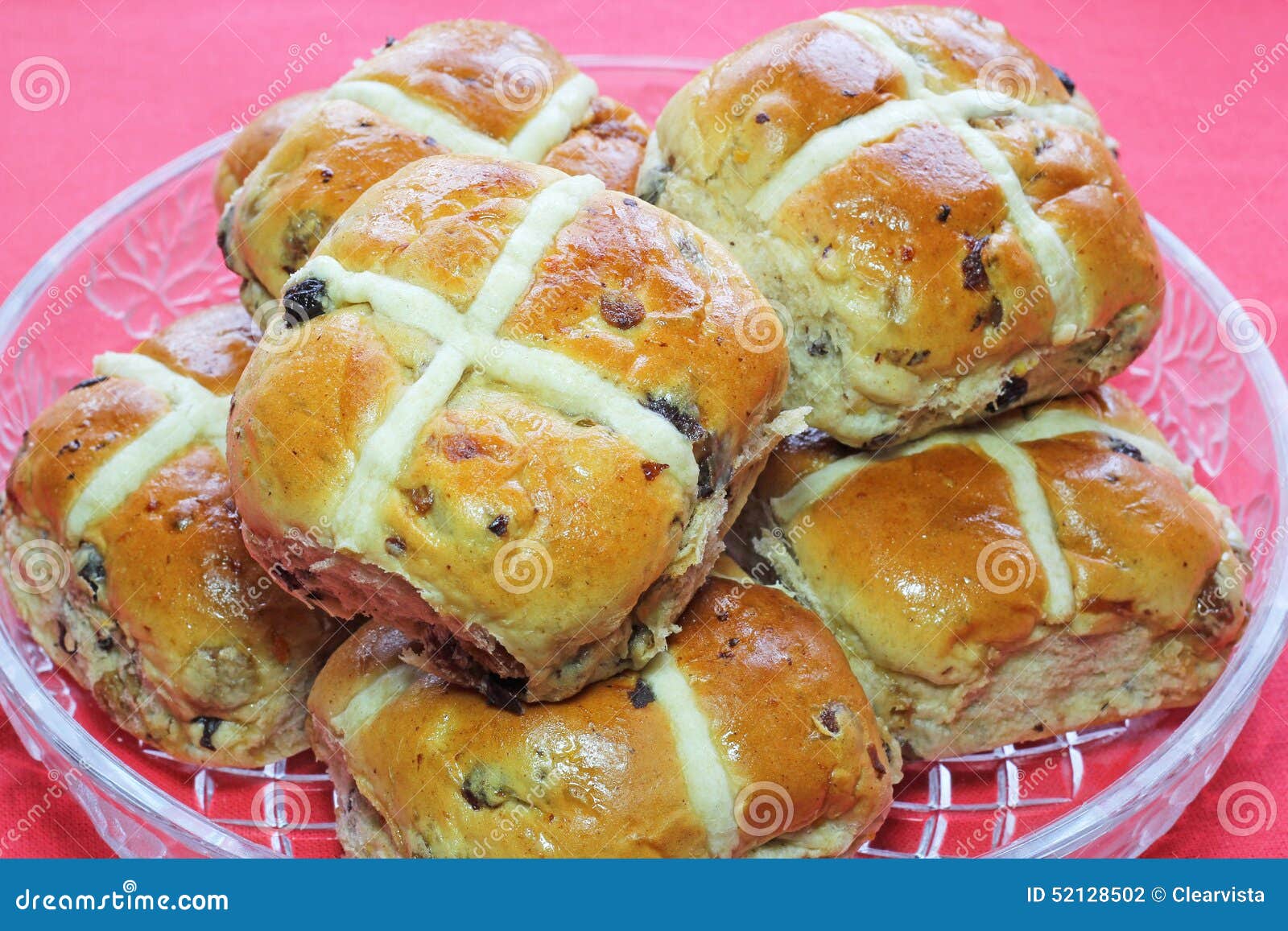 Easter Hot Cross Buns in a Dish. Stock Photo - Image of fruit, cross ...