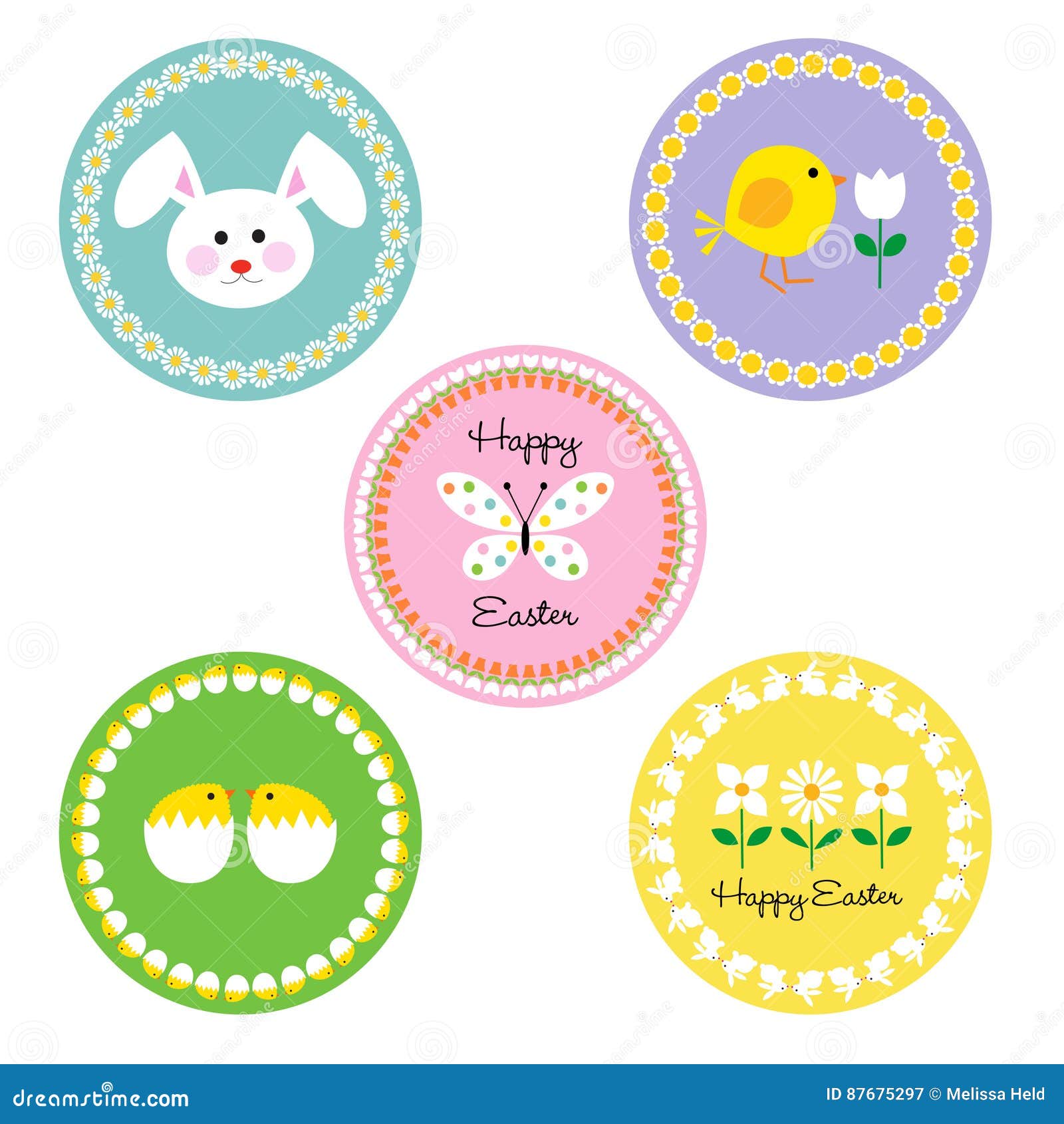 Easter Icons in Circle Frames Stock Vector - Illustration of trim ...