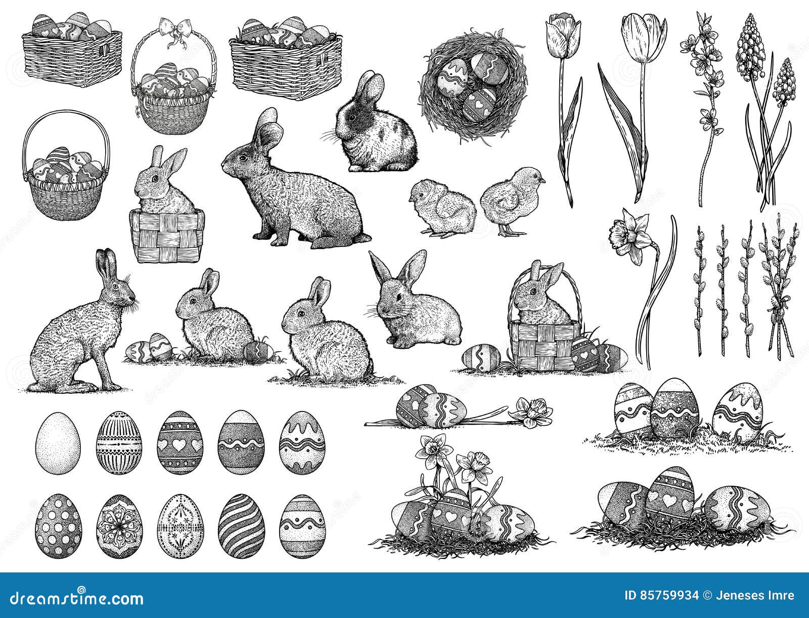 Easter Illustration, Drawing, Engraving, Set Collection Stock Vector ...