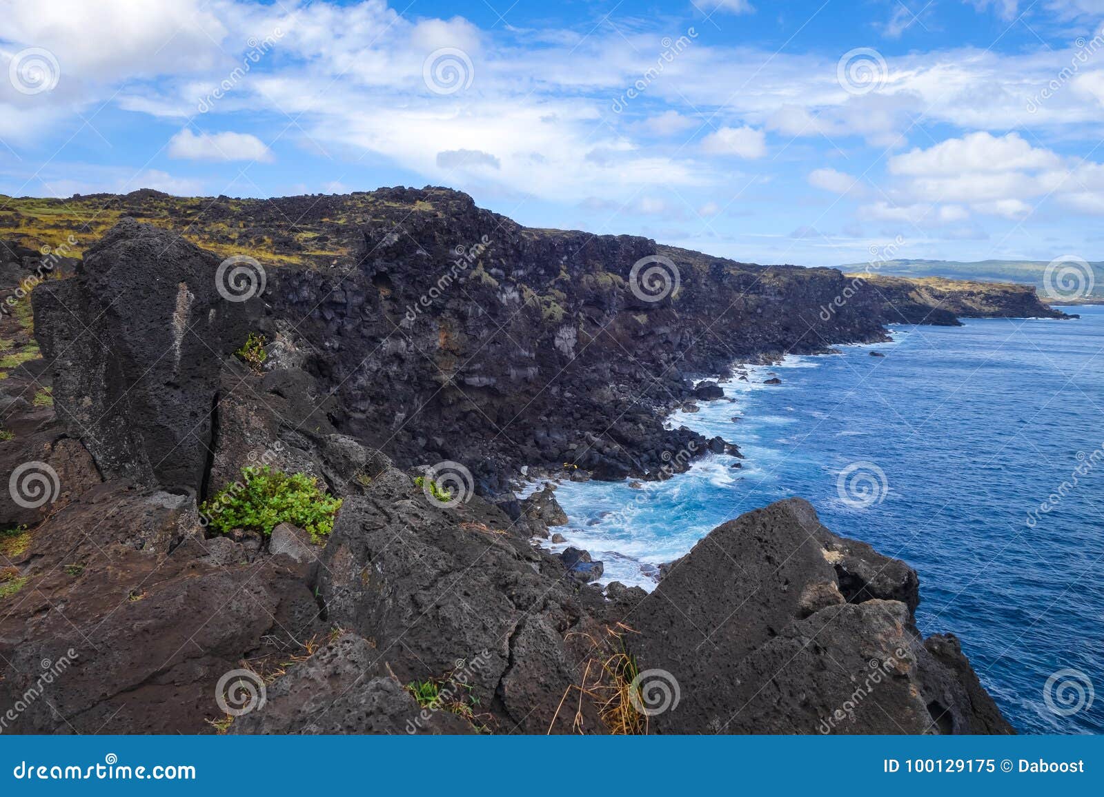 Easter Island Cliffs and Pacific Ocean Landscape Stock Image - Image of ...
