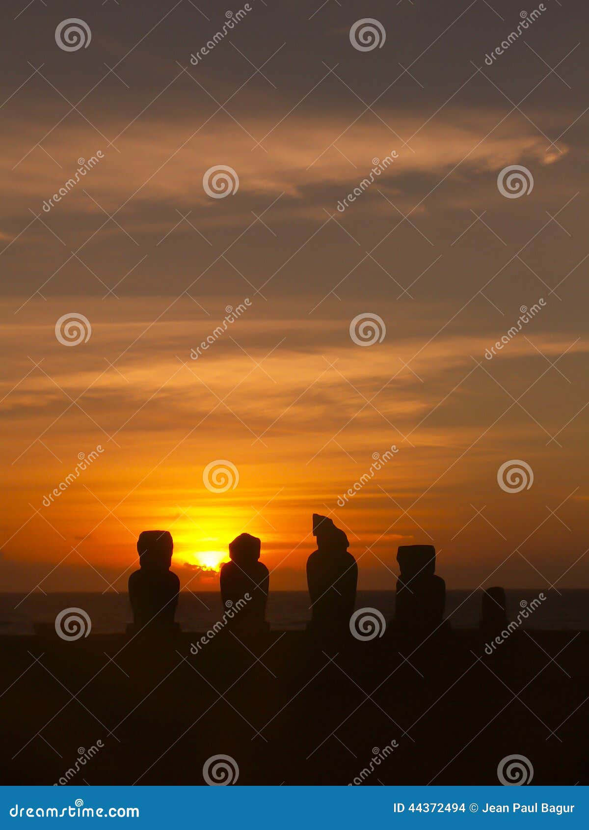 Easter Island Moai Silhoutte at Sunset Stock Photo - Image of sunset ...