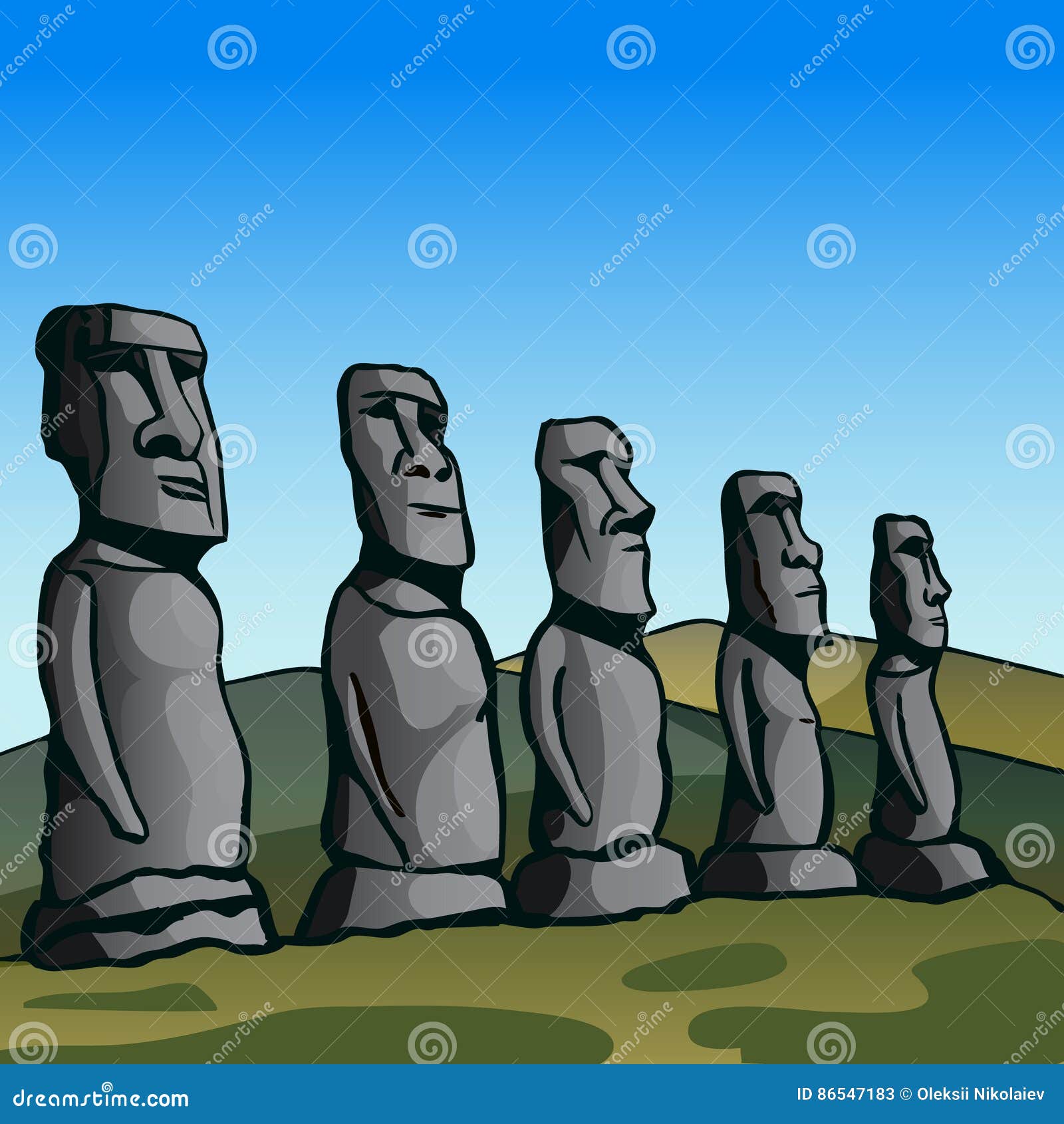 Stone Idols Of Easter Island Cartoon Vector | CartoonDealer.com #271199107