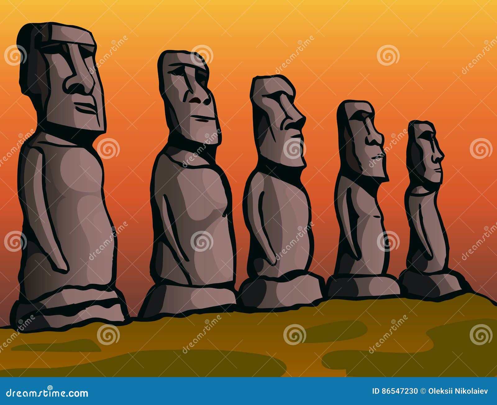 Stone Idols Of Easter Island Cartoon Vector | CartoonDealer.com #271199107