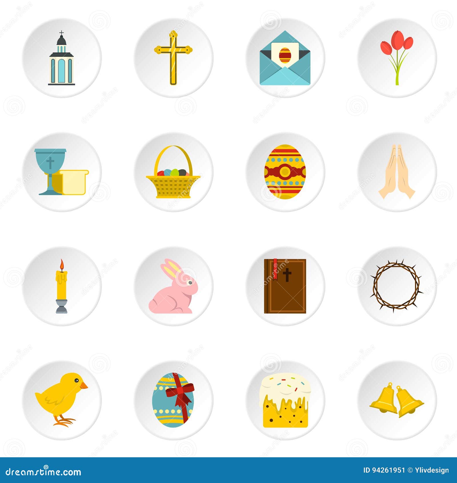 Easter Items Icons Set in Flat Style Stock Vector - Illustration of ...