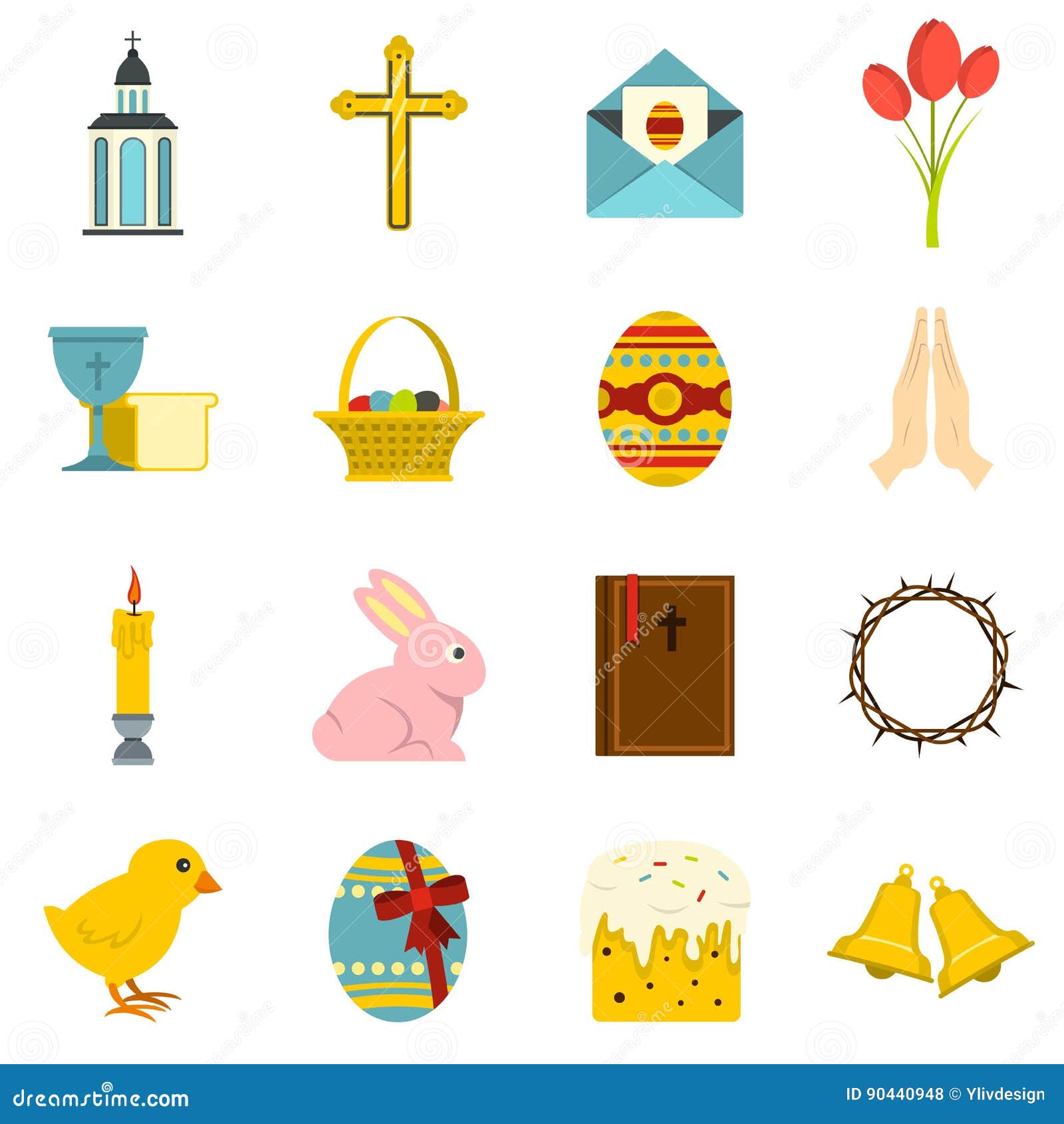 Easter Items Icons Set in Flat Style Stock Vector - Illustration of ...