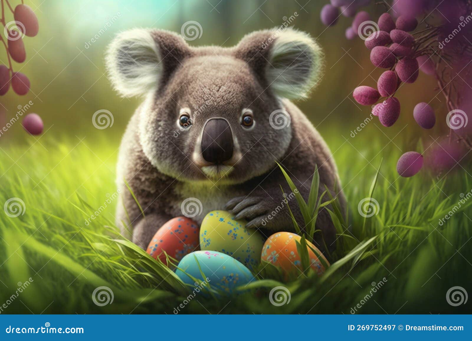 Easter Koala with Easter Eggs AI Generated Content Stock Illustration ...