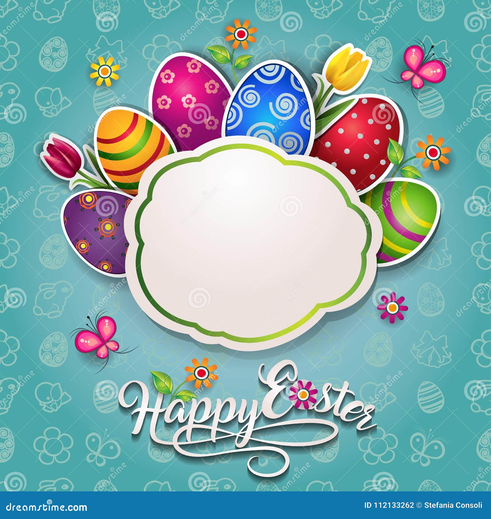 Easter Label with Eggs and Flowers Stock Illustration - Illustration of ...