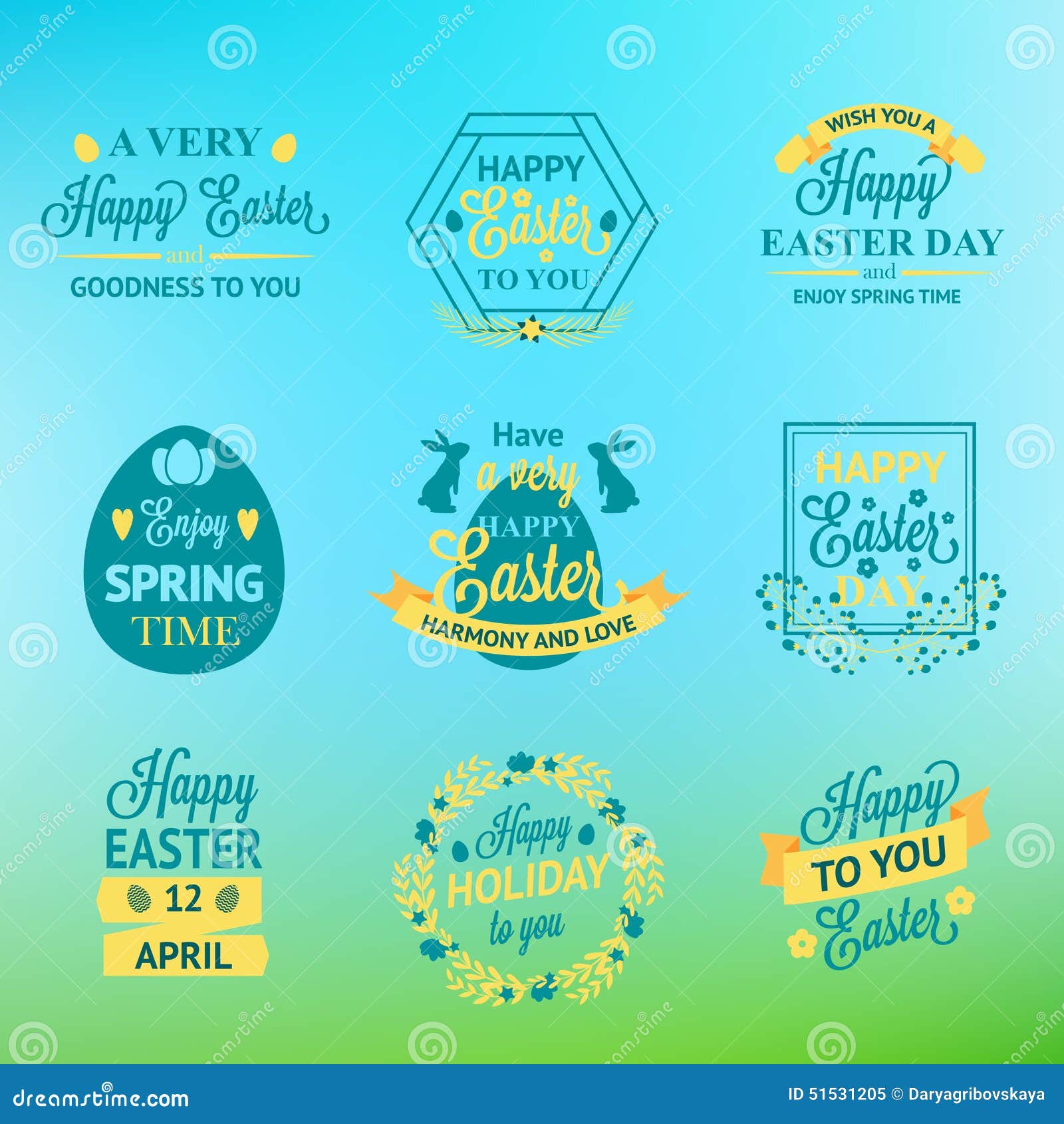 Easter Labels and Badges on Blur Background Stock Vector - Illustration ...