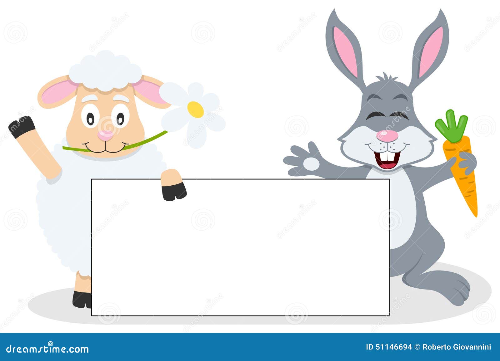 Easter Lamb & Rabbit with Blank Banner Stock Vector - Illustration of ...