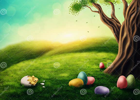 Easter landscape stock illustration. Illustration of color - 64640155
