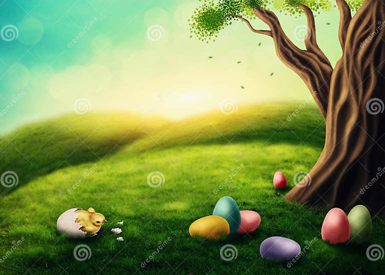 Easter landscape stock illustration. Illustration of color - 64640155