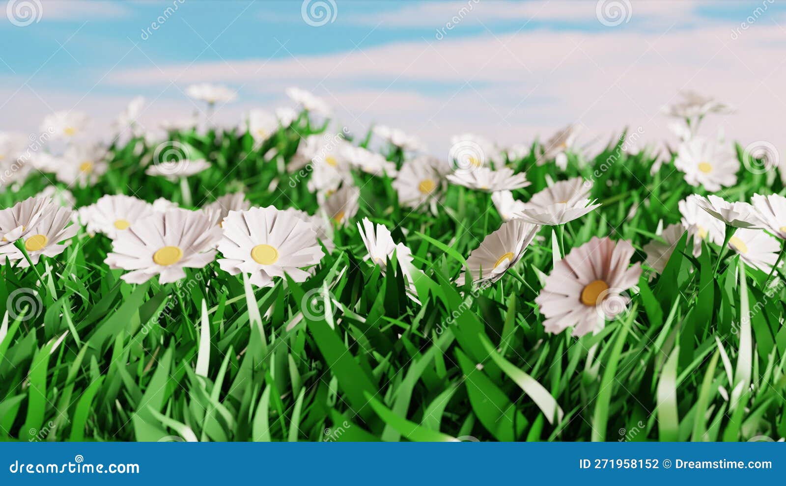 Easter Landscape with Daisy Flower on Field. 3d Render Stock ...