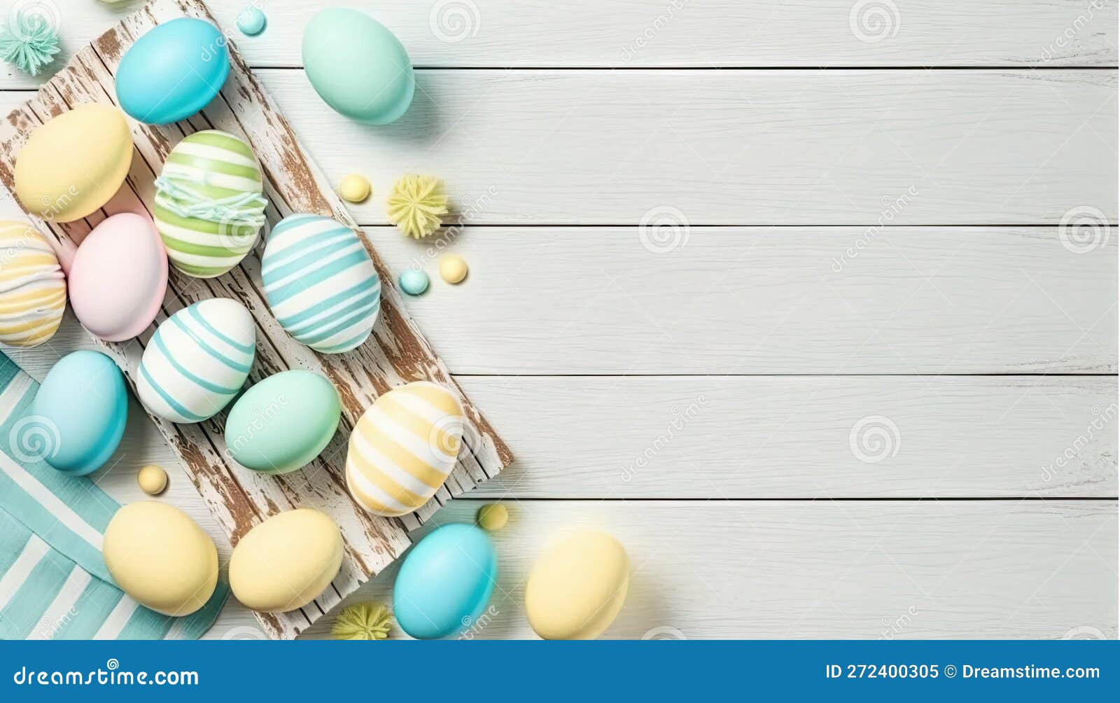 Easter Left Corner Border Made of Colored Eggs Lay on White Wooden ...