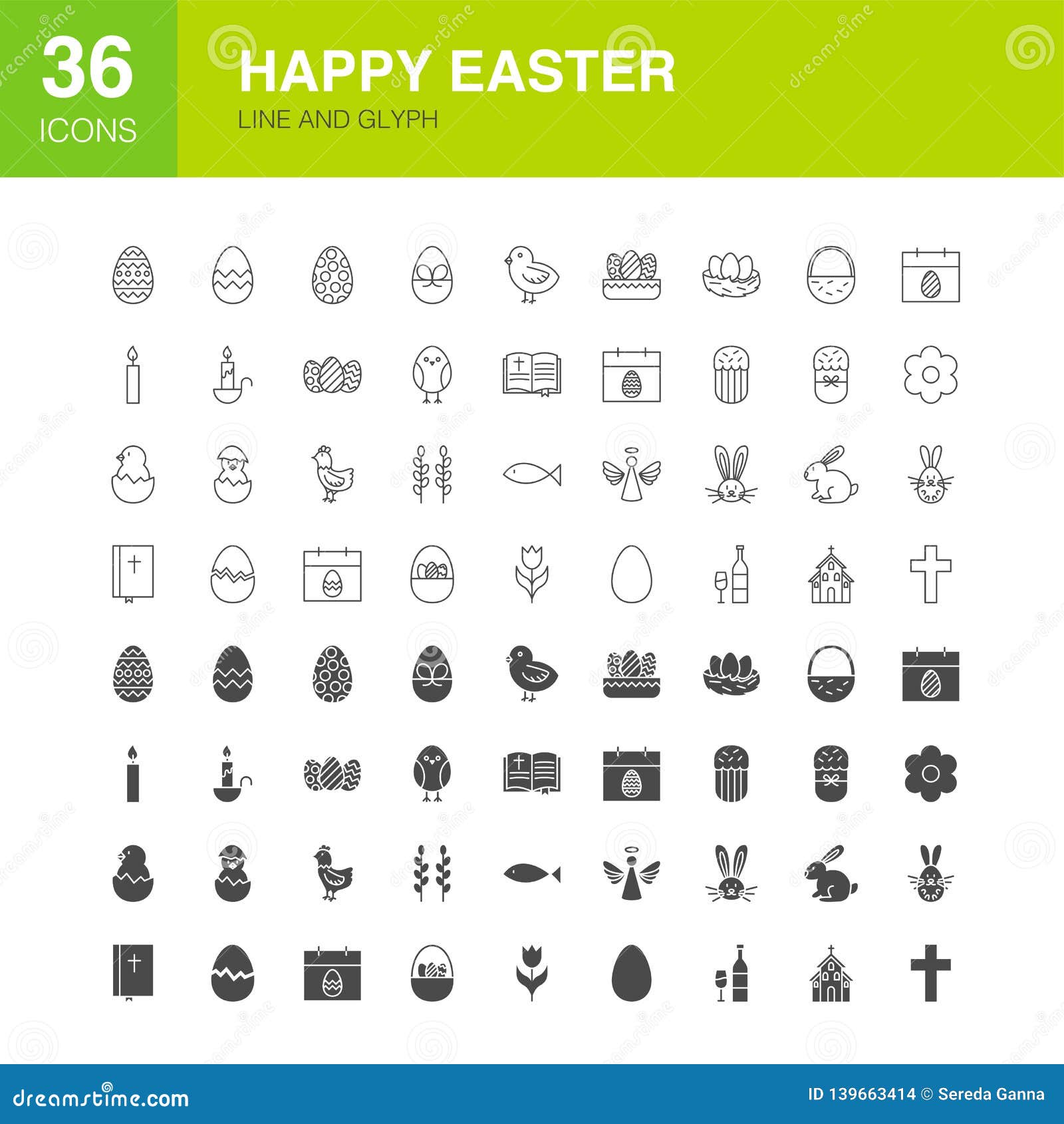 Easter Line Web Glyph Icons Stock Vector - Illustration of candle ...