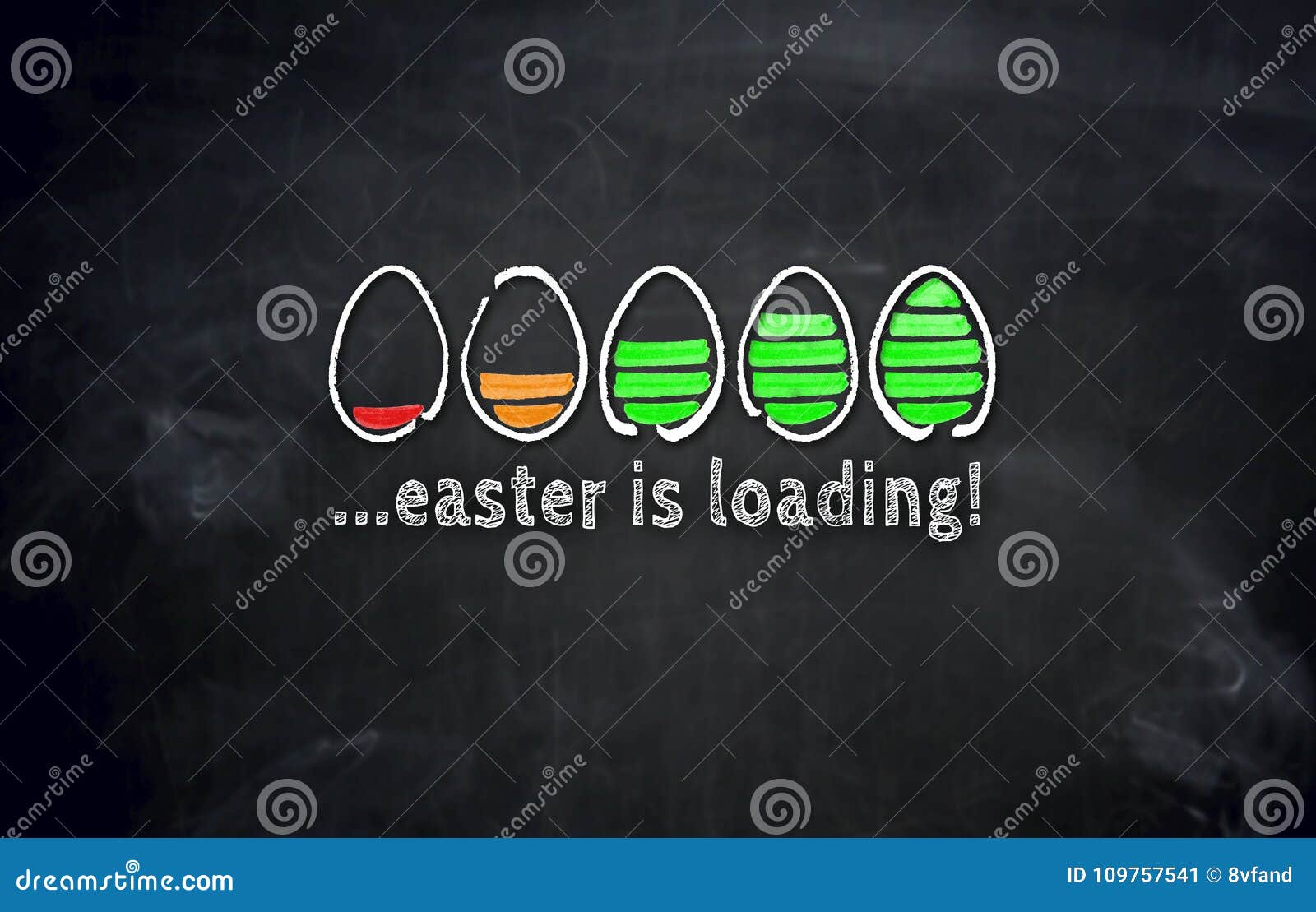 Easter is Loading Concept with Eggs on Blackboard Stock Image - Image ...