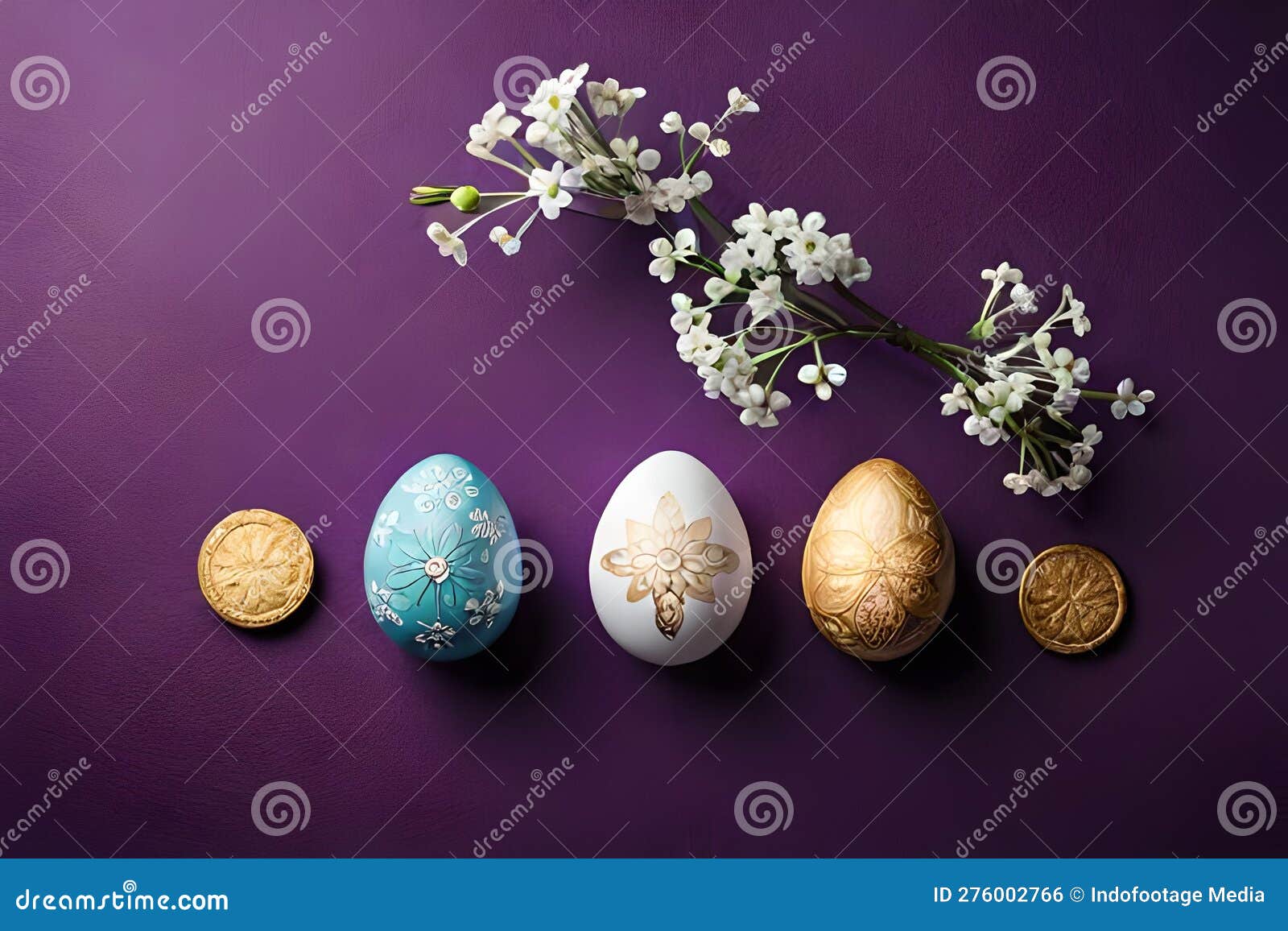 Easter Magic: Gypsophila and Eggs on a Top-View Purple Background Stock ...