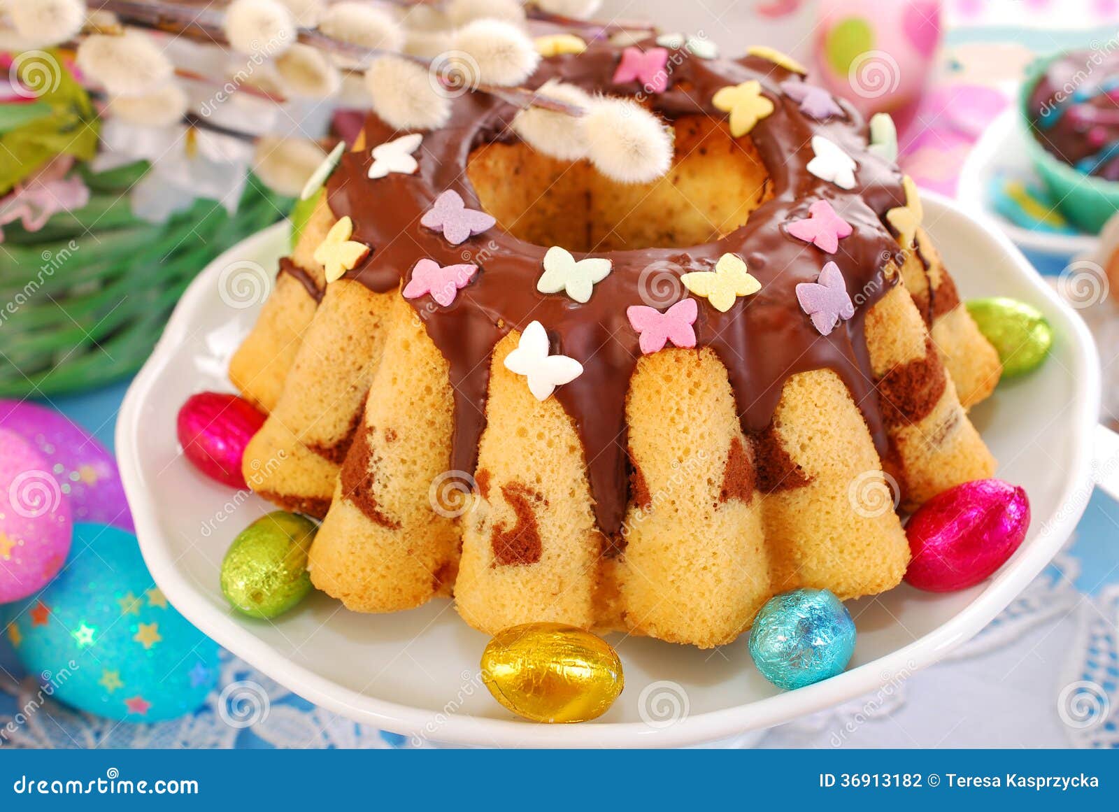 Easter Marble Ring Cake with Butterfly Sprinkles Stock Photo - Image of ...