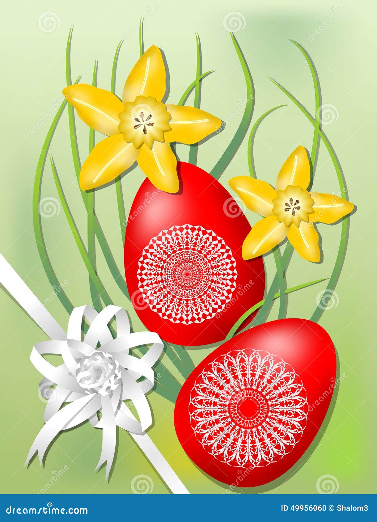 Easter Motif with Yellow Daffodils, Two Colored Eggs and Ribbon Stock ...