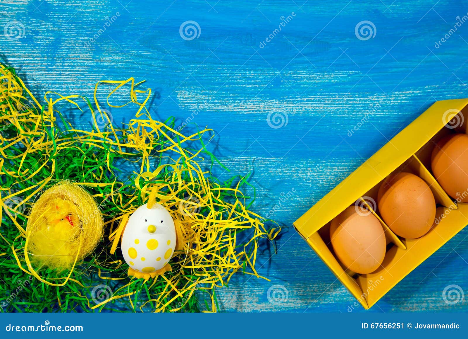 Easter Motives on a Blue Wooden Background Stock Image - Image of ...