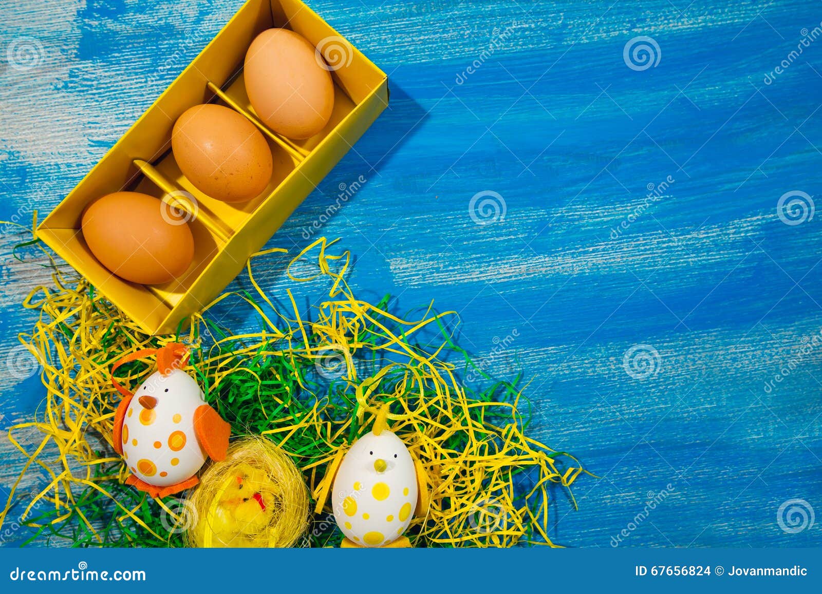 Easter Motives on a Blue Wooden Background Stock Photo - Image of ...