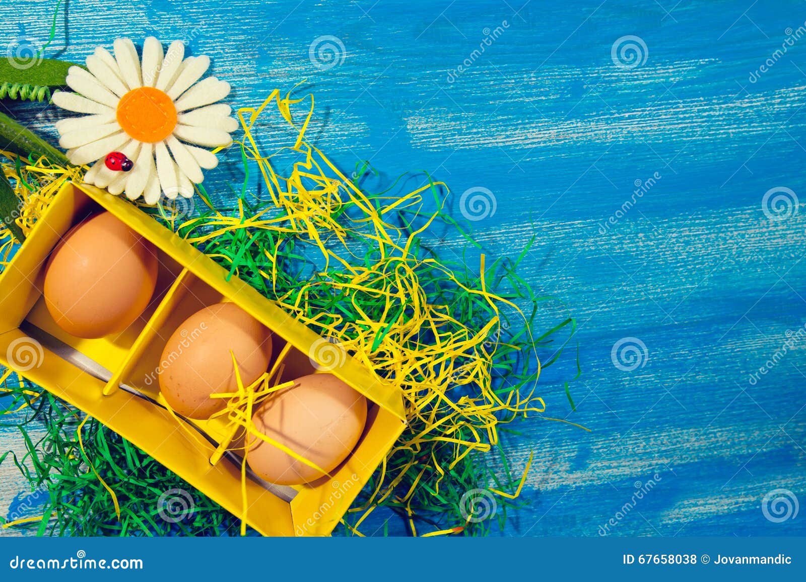 Easter Motives on a Blue Wooden Background Stock Photo - Image of ...