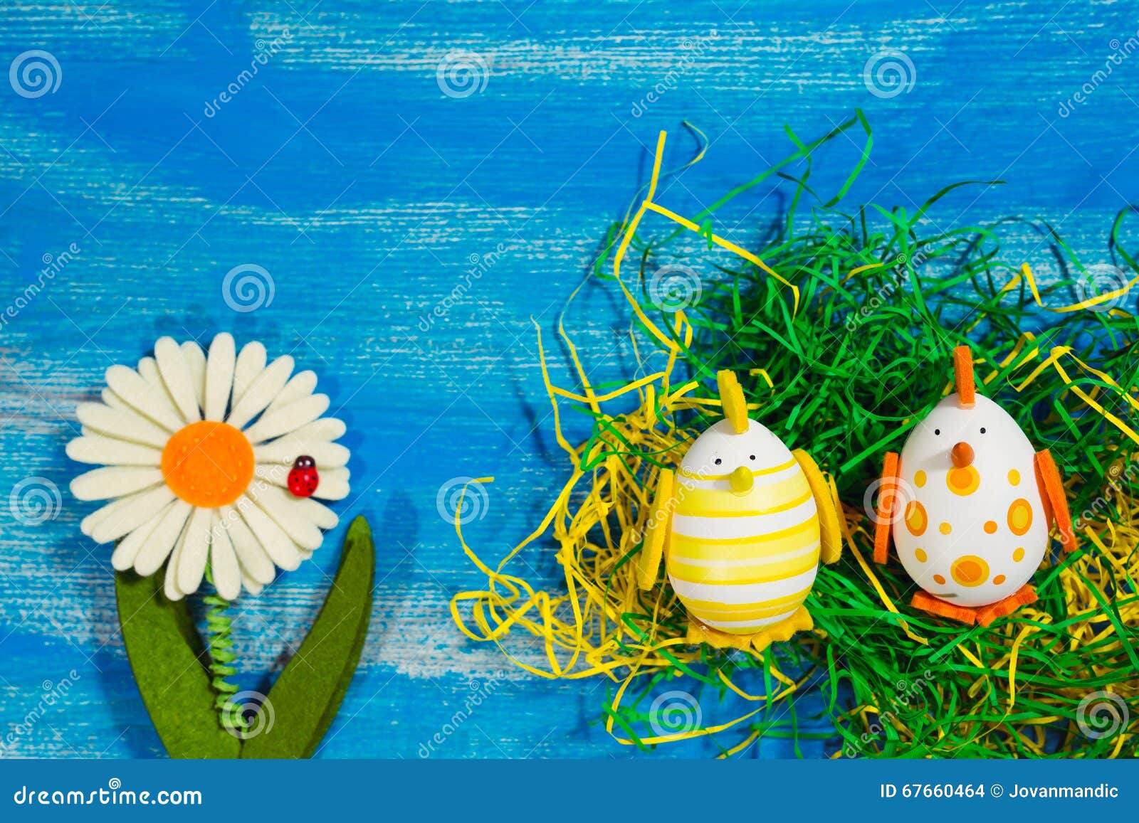 Easter Motives on a Blue Wooden Background Stock Photo - Image of ...