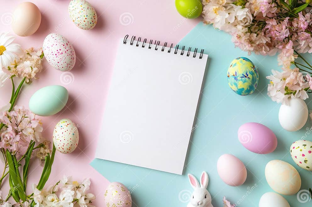 Easter Notepad Mockup with Pastel Eggs and Blossoms for Spring Design ...
