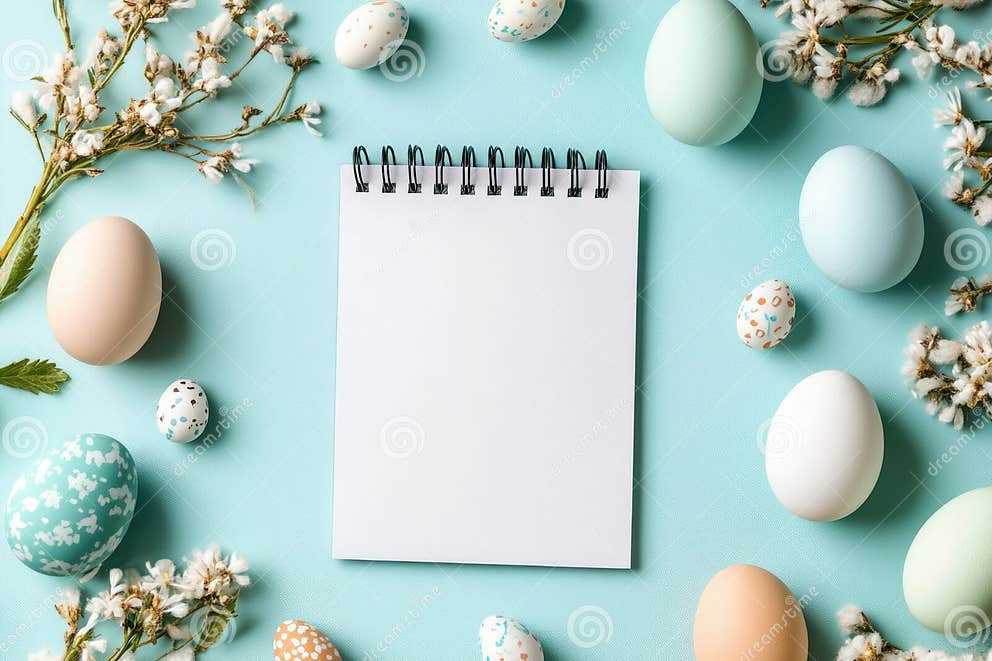 Easter Notepad Mockup with Pastel Eggs and Blossoms for Spring Design ...