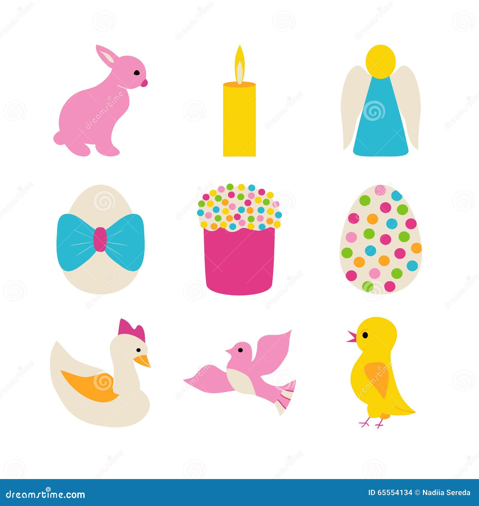 Easter objects over white stock vector. Illustration of cake - 65554134