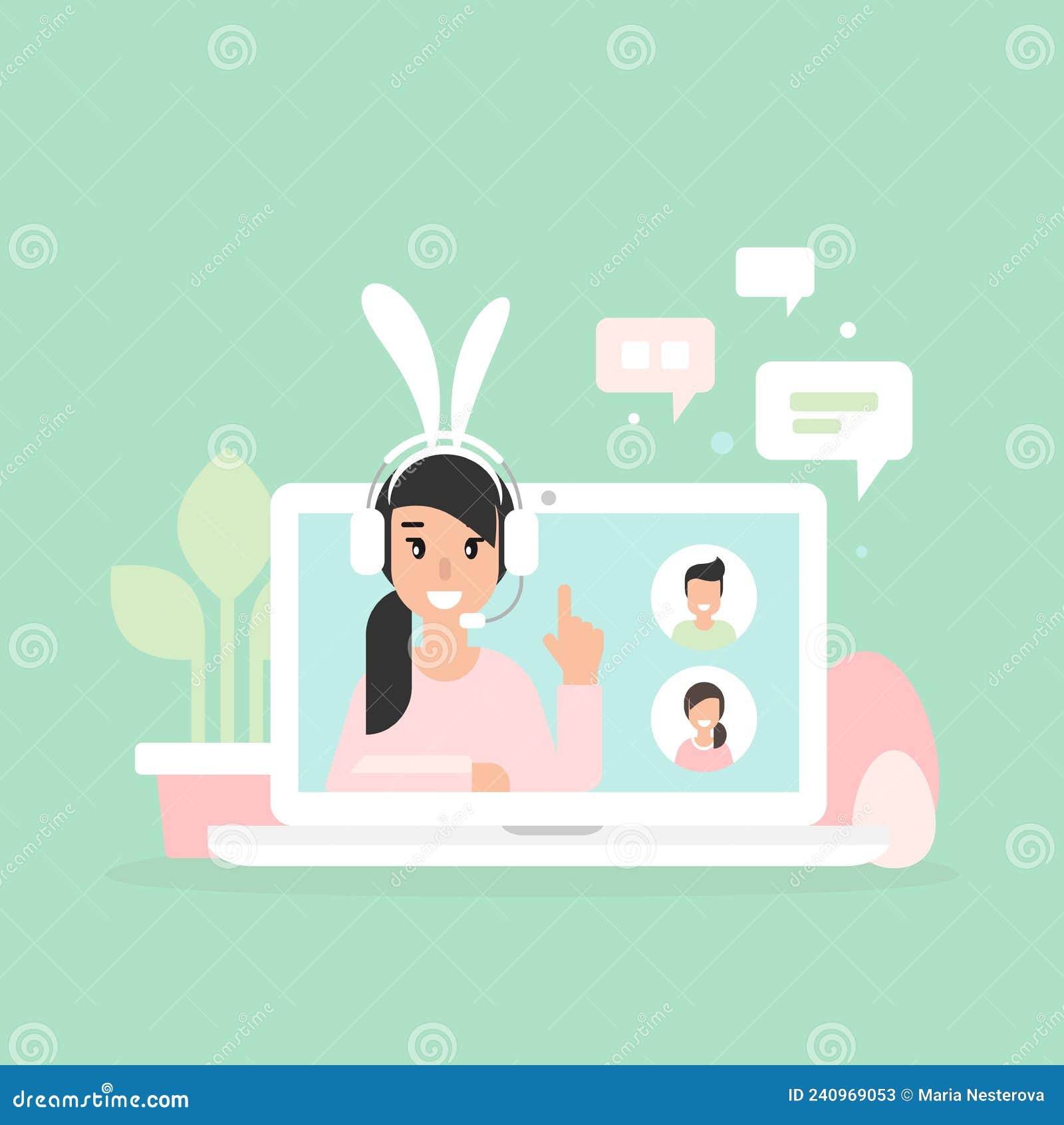 Easter Operator with Bunny Ears. Webinar, Online Class, Remote Team ...