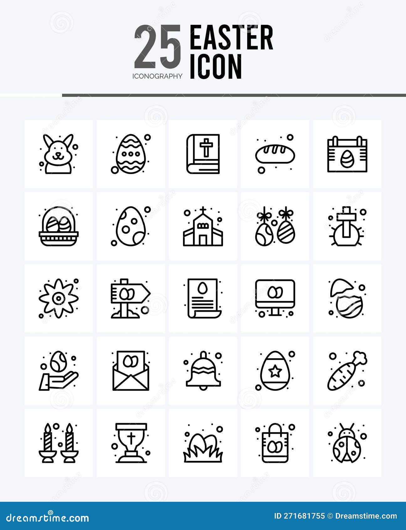 25 Easter Outline Icons Pack Vector Illustration Stock Vector ...