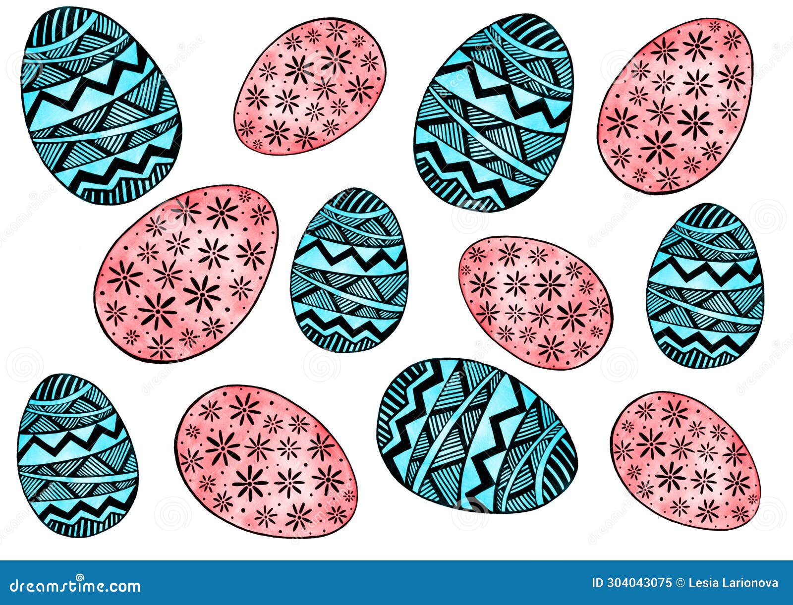 Easter Painted Eggs of Different Sizes and Colors. Located on a White ...