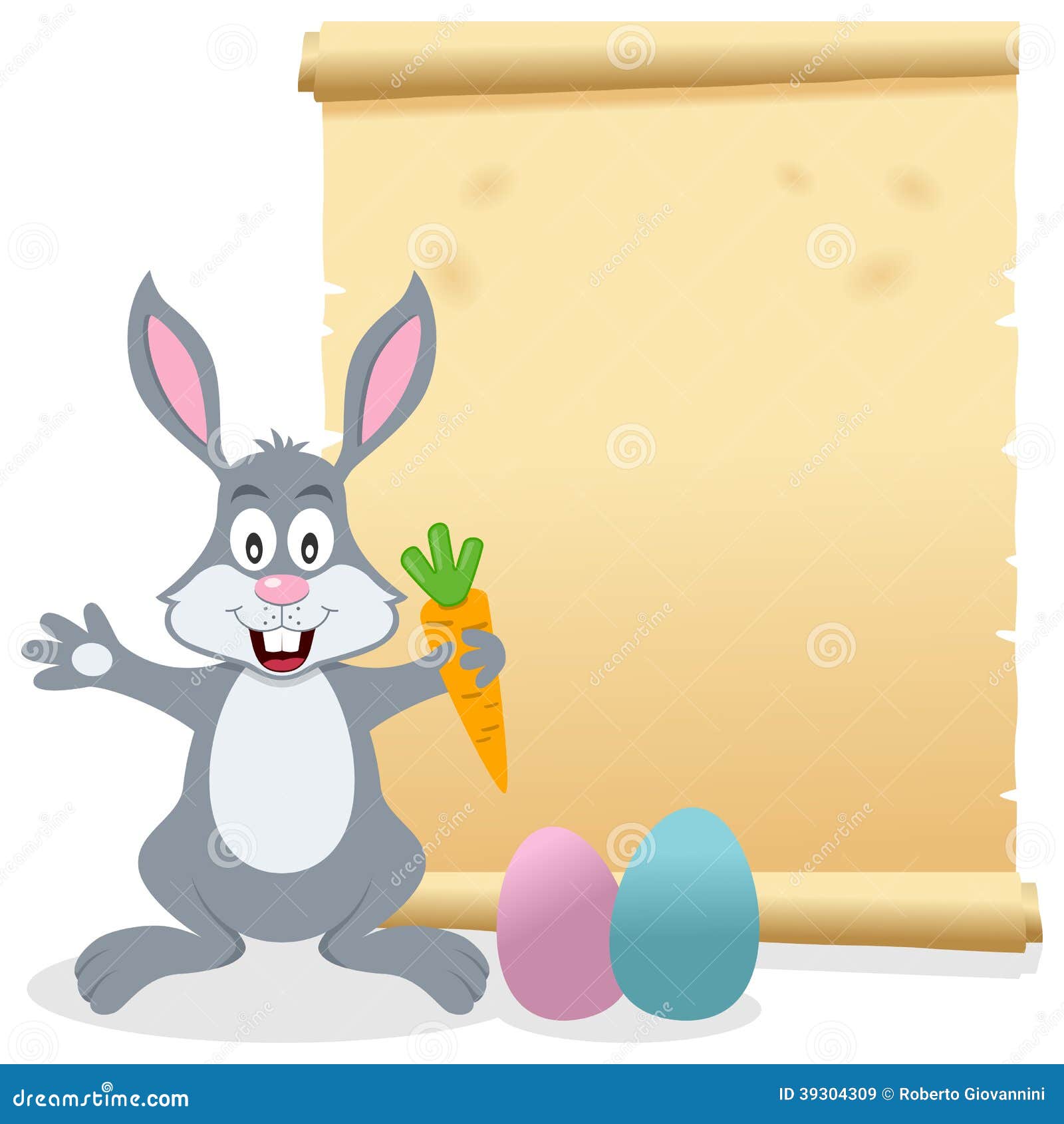 Easter Parchment Scroll with Bunny Rabbit Stock Vector - Illustration ...