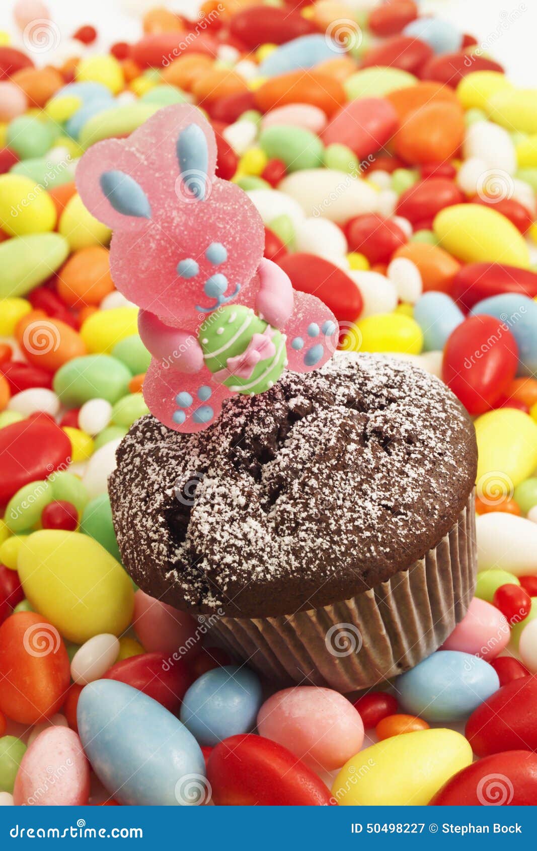 Easter Pastry, Chocolate Muffin with Sugar Easter Bunny, Sugar Eggs ...