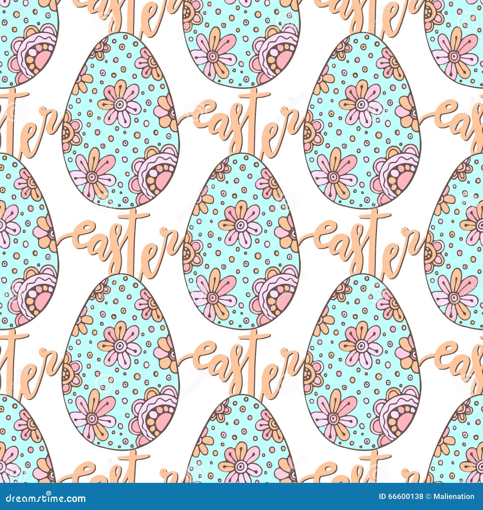 Easter Pattern with Hand Drawn Eggs and Lettering. Perfect Vector for ...