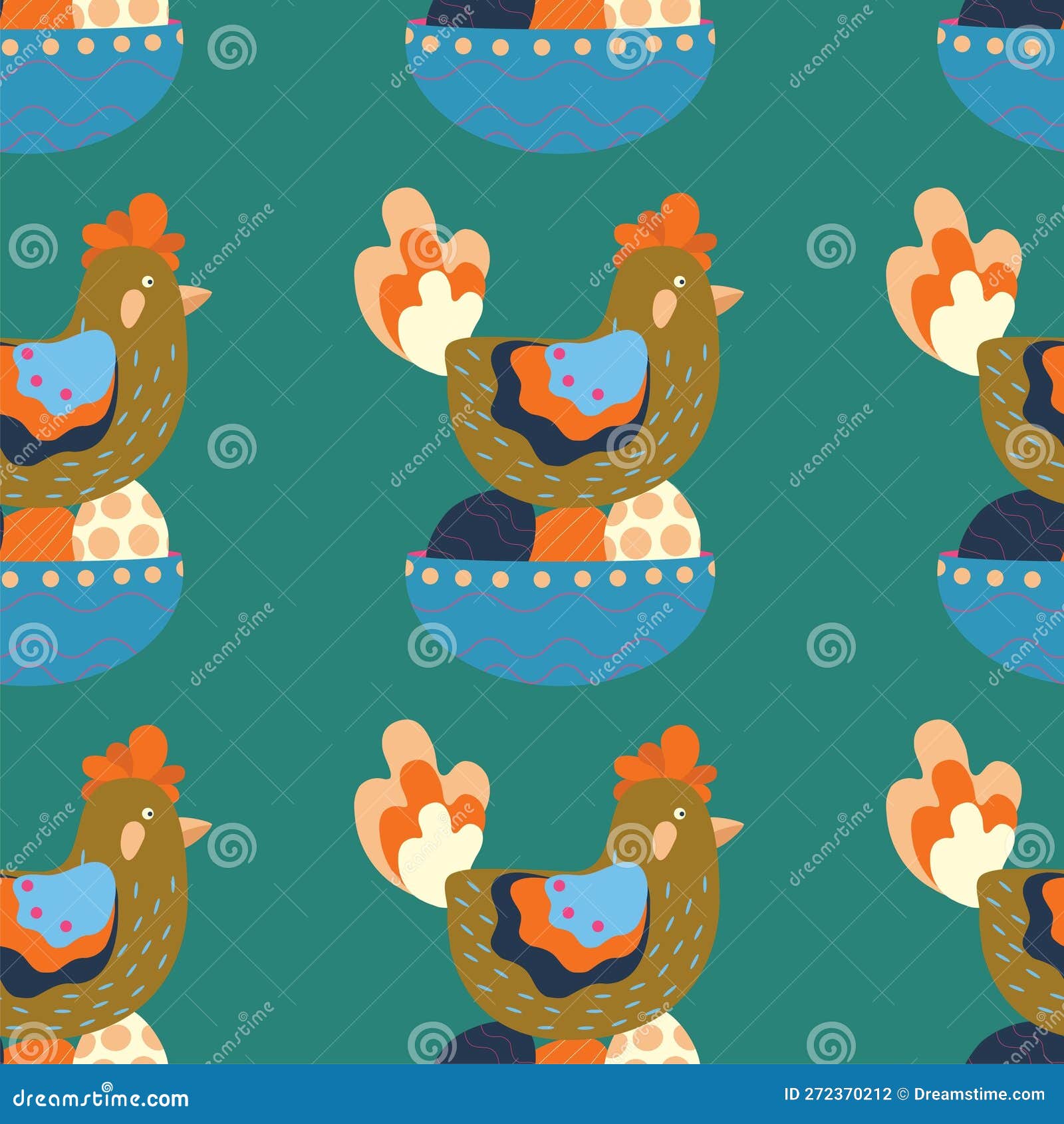 Easter Pattern with a Plate with Eggs and a Chicken Sitting on Eggs Stock Vector - Illustration ...