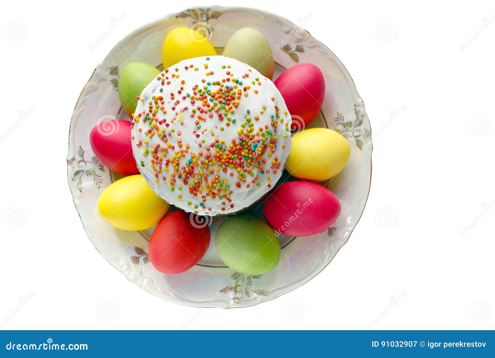 Easter Pie, Painted Eggs, Top View, Isolated Stock Image - Image of ...