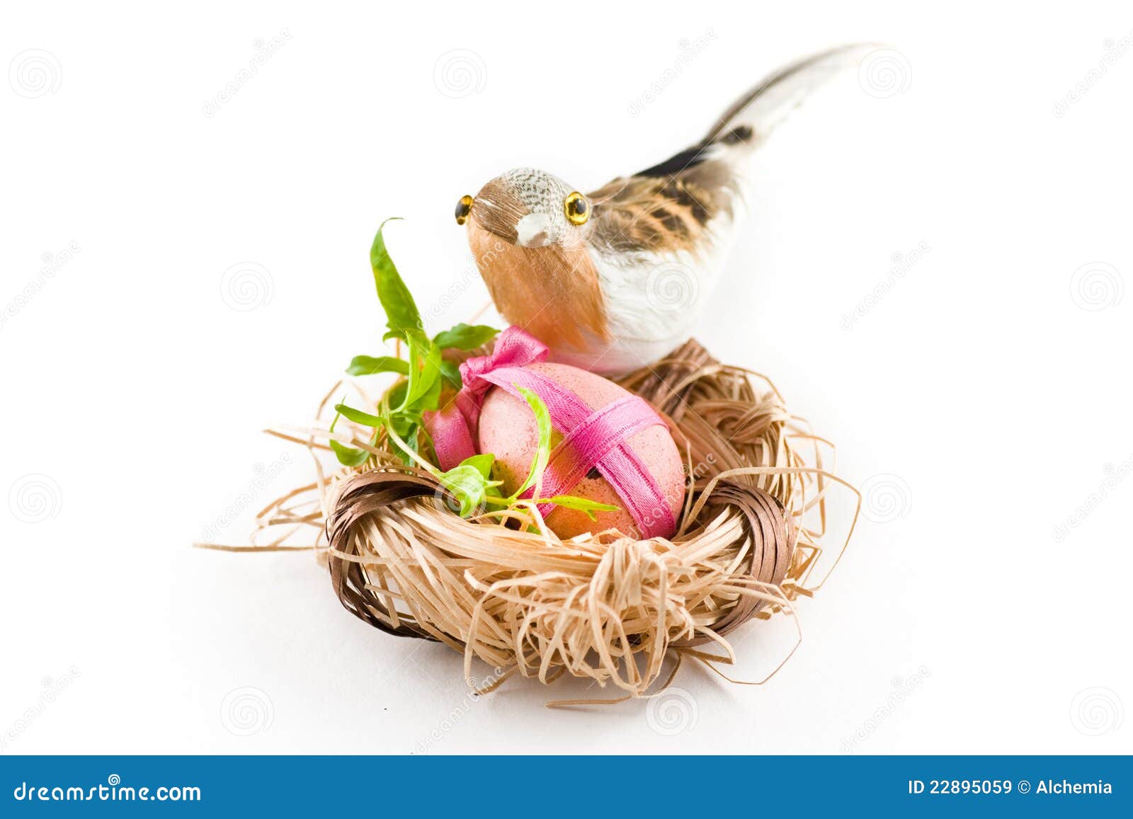 Easter Pink Egg in Nest with Bird Stock Image - Image of natural ...